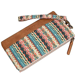 Lecxci Canvas Wristlets Bag Clutch Purses Wallet Slim Credit Card Holder Clutch with Removable Strap Cell Phone Wallet (Ethnic Style-3)
