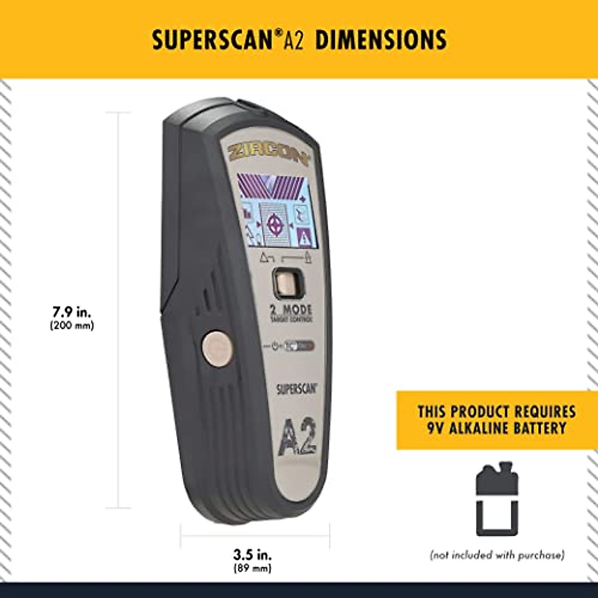 Zircon SuperScan A2 Advanced Stud Finder with 2 Mode Target Control, StudScan and DeepScan Mode