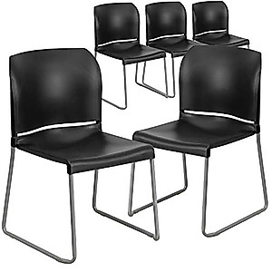 Flash Furniture 5 Pack HERCULES Series 880 lb. Capacity Black Full Back Contoured Stack Chair with Gray Powder Coated Sled Base
