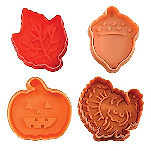 R & M International 492 Pastry/Cookie/Fondant Stamper, 2-Inch, Thanksgiving - Turkey, Acorn, Pumpkin, Oak Leaf