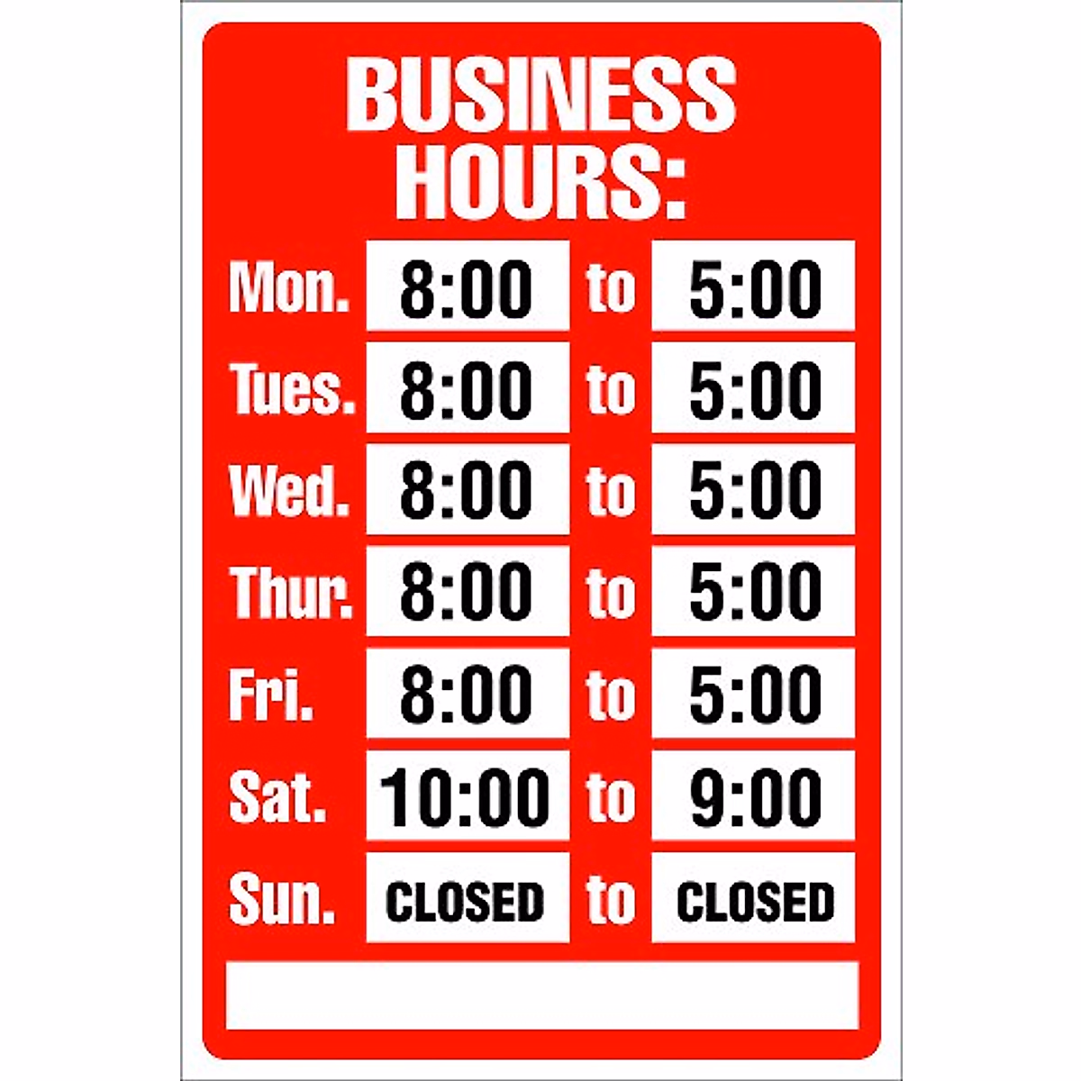 Cosco Sign Kit, Business Hours, 8 x 12 Inches (098071)