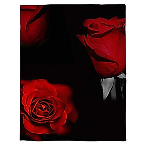Flannel Fleece Blanket,Red 3D Rose Flower Pattern Black Cozy Plush Microfiber Throw Blankets-Lightweight Reversible Soft Warm Blanket,All Season Bed Blankets for Couch Sofa Throw 40x50 Inch