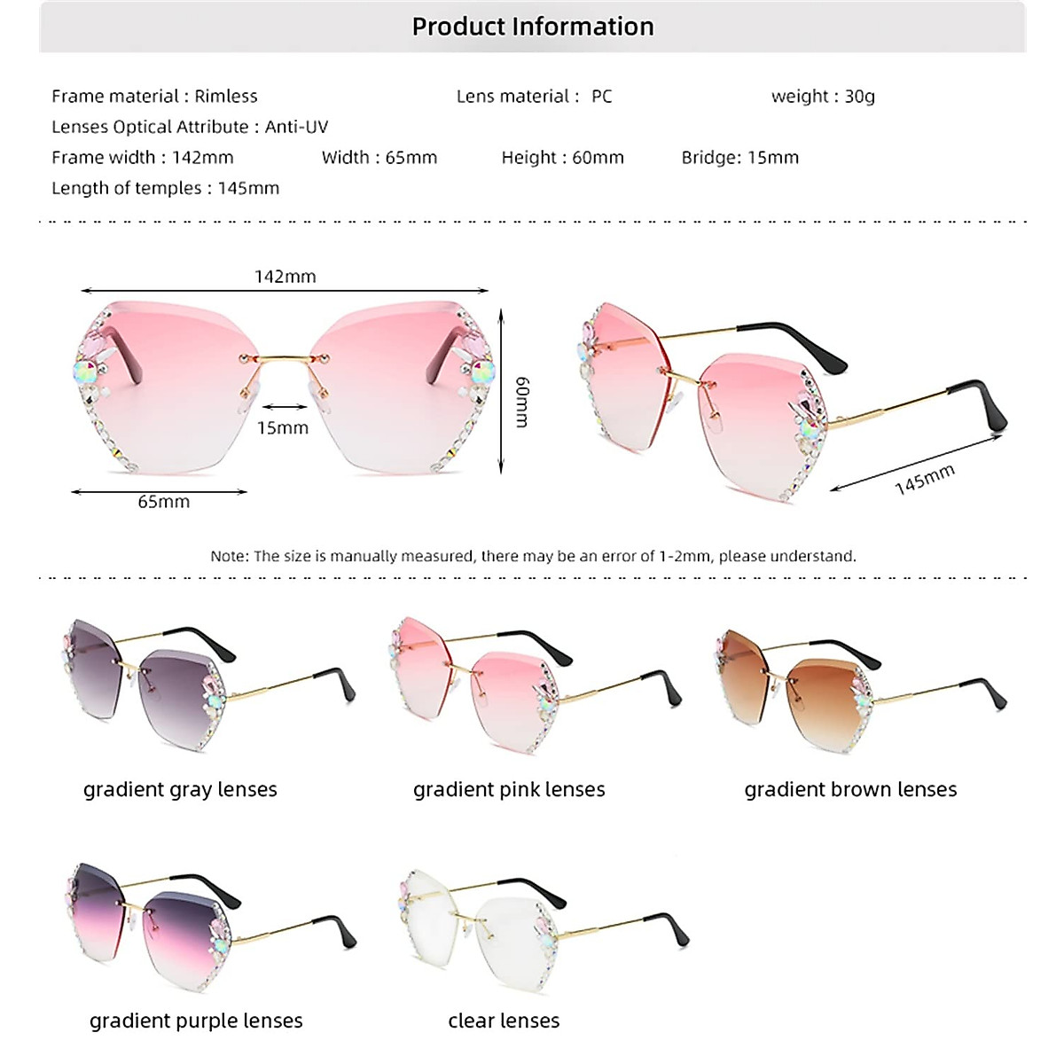 2023 New Woman Sunglasses for Beach Summer with Eyeglass Cases, Sunglasses Womens Trendy, Fashion Woman Rimless Sun Glasses for Beach Summer Outdoor, Anti Glare 100% Sunglasses to Protect Eyes