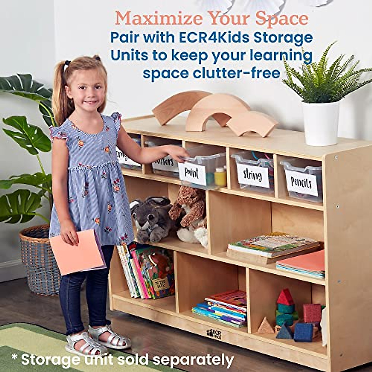 ECR4Kids Scoop Front Storage Bin, Multipurpose Organization, Clear, 5-Piece