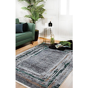 BESPOKY Beloretsk Grey Modern, Cotton Polyester Area Rug, Machine Washable Rug, Non Slip Rug, Living Room, Bedroom, Nursery, Hallway, Rug, Indoor Outdoor Area Rug, Turkish Rug, Holiday Sale Rug