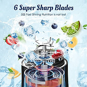 Portable Blender, Personal Size Blender for Shakes and Smoothies with 6 Blades Mini Blender 20 Oz for Kitchen,Home,Travel (black)