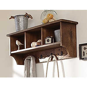 Alaterre Furniture Renew Reclaimed Wood Wall Mounted Coat Hook with 3 Storage Cubbies, Natural,Brown