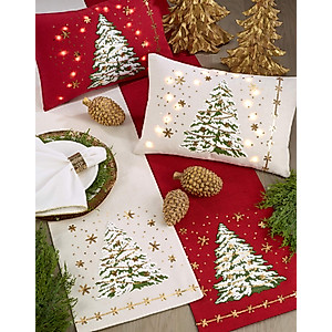 Fennco Styles Christmas Tree Design with LED Light Decorative Throw Pillow Cover & Insert 13 x 20 Inch - White Pillow for Holiday Décor, Couch, Living Room and Bedroom Décor