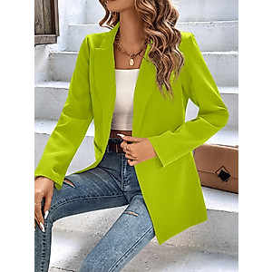 WDIRARA Women's Lapel Neck Open Front Blazer Long Sleeve Pocket Button Front Jacket Lime Green M
