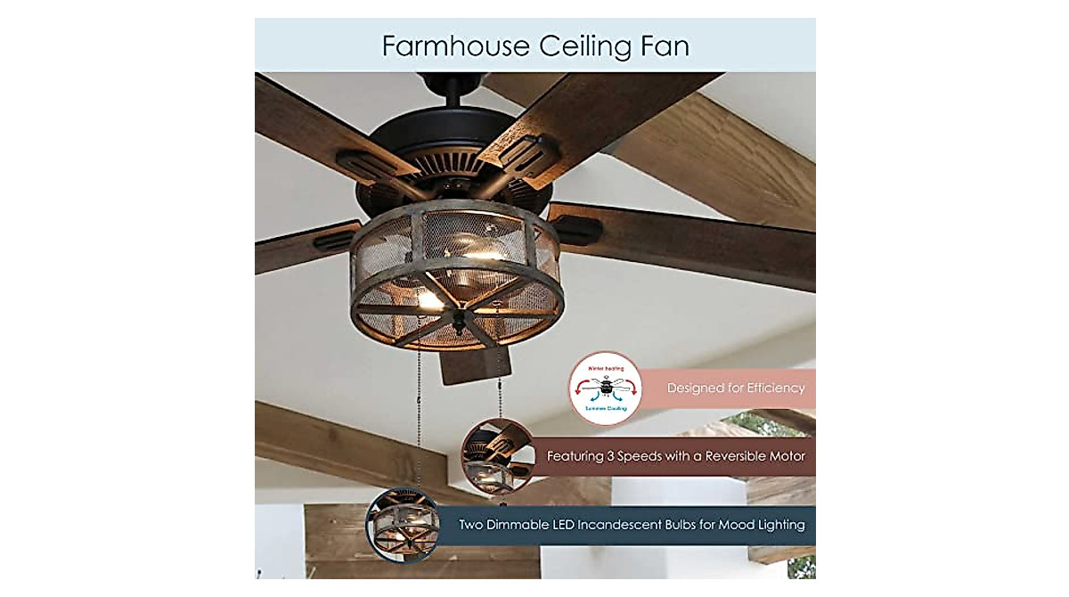 52" Farmhouse LED Ceiling Fan | Rustic Industrial Style