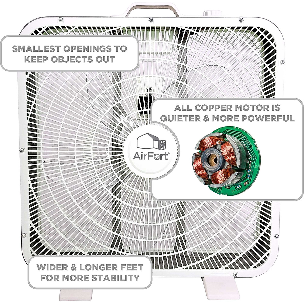 AIR FORT 20" Inch Glow In The Dark Box Fan - 3 Settings, Carry Handle, 90 inch cord
