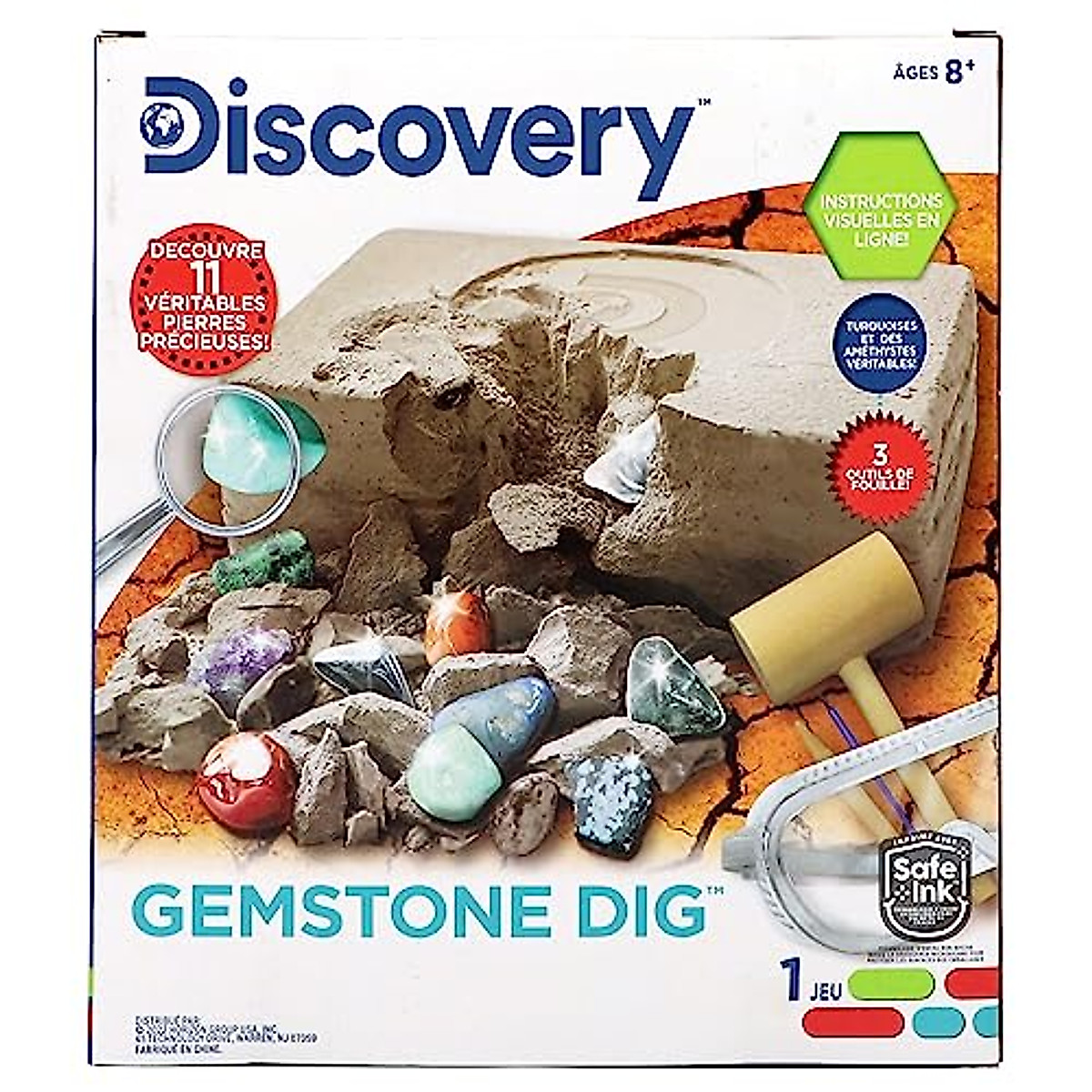 Discovery Kids Gemstone Dig Stem Science Kit by Horizon Group Usa, Excavate, Dig & Reveal 11 Real Gemstones, Includes Goggles, Excavation Tools, Streak Plate, Magnifying Glass & More