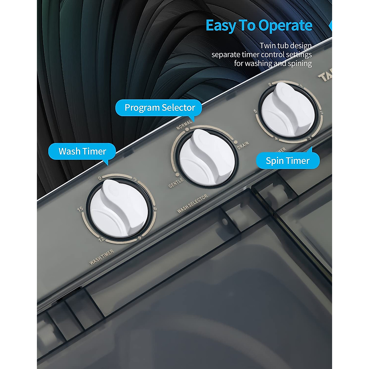 TABU 17.6Ibs Portable Washing Machine, Compact Washer Machine, Mini Washing Machine, Twin Tub Washer and Spiner, Ideal for Dorms, Apartments, RVs, Camping etc (White & Grey)