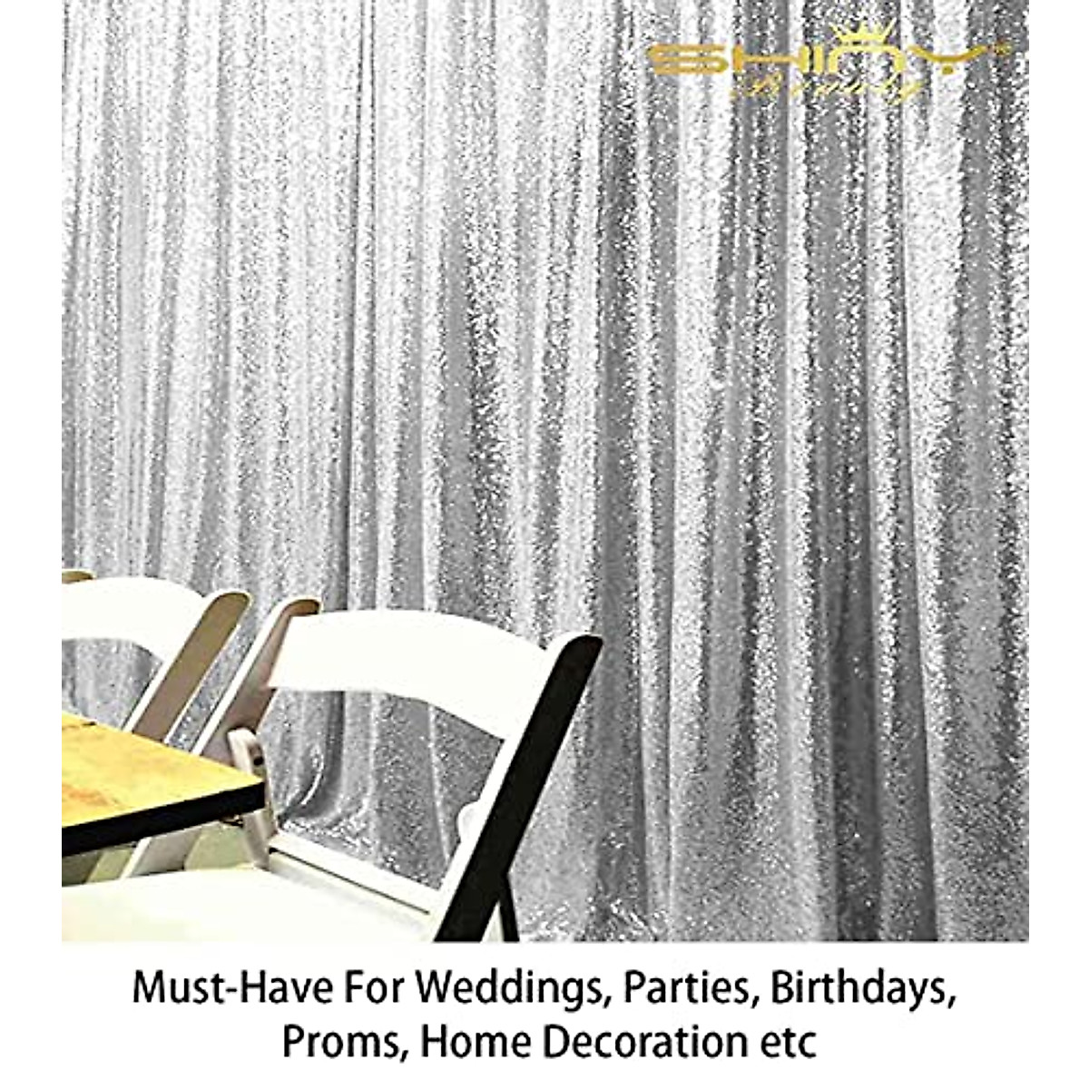 Sequin Backdrop 4x10ft Silver Sequin Curtains 2 Panels Wedding Drapes Glitter Backdrop Curtains for Parties Photography Background (4FTx10FTx2PC, Silver)