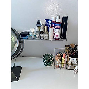 Cq acrylic 15" Invisible Acrylic Floating Wall Ledge Shelf, Wall Mounted Nursery Kids Bookshelf, Invisible Spice Rack, Clear 5MM Thick Bathroom Storage Shelves Display Organizer, 15" L,Set of 4