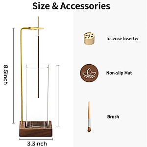 Sunolga Incense Holder with Removable Glass Ash Catcher Mess, Modern Incense Holder for Sticks with Alligator Head Metal Clip Brass Incense Burner Holder for Zen, Yoga, Spa, Meditation and Home Decor