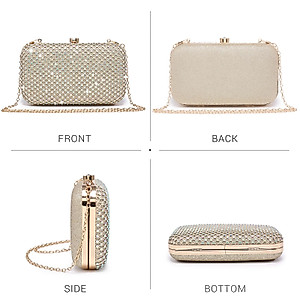 Dasein Womens Rhinestone Clutch Purse Sparkling Evening Bag with Crystal Clasp for Formal Prom Party Wedding (Gold)