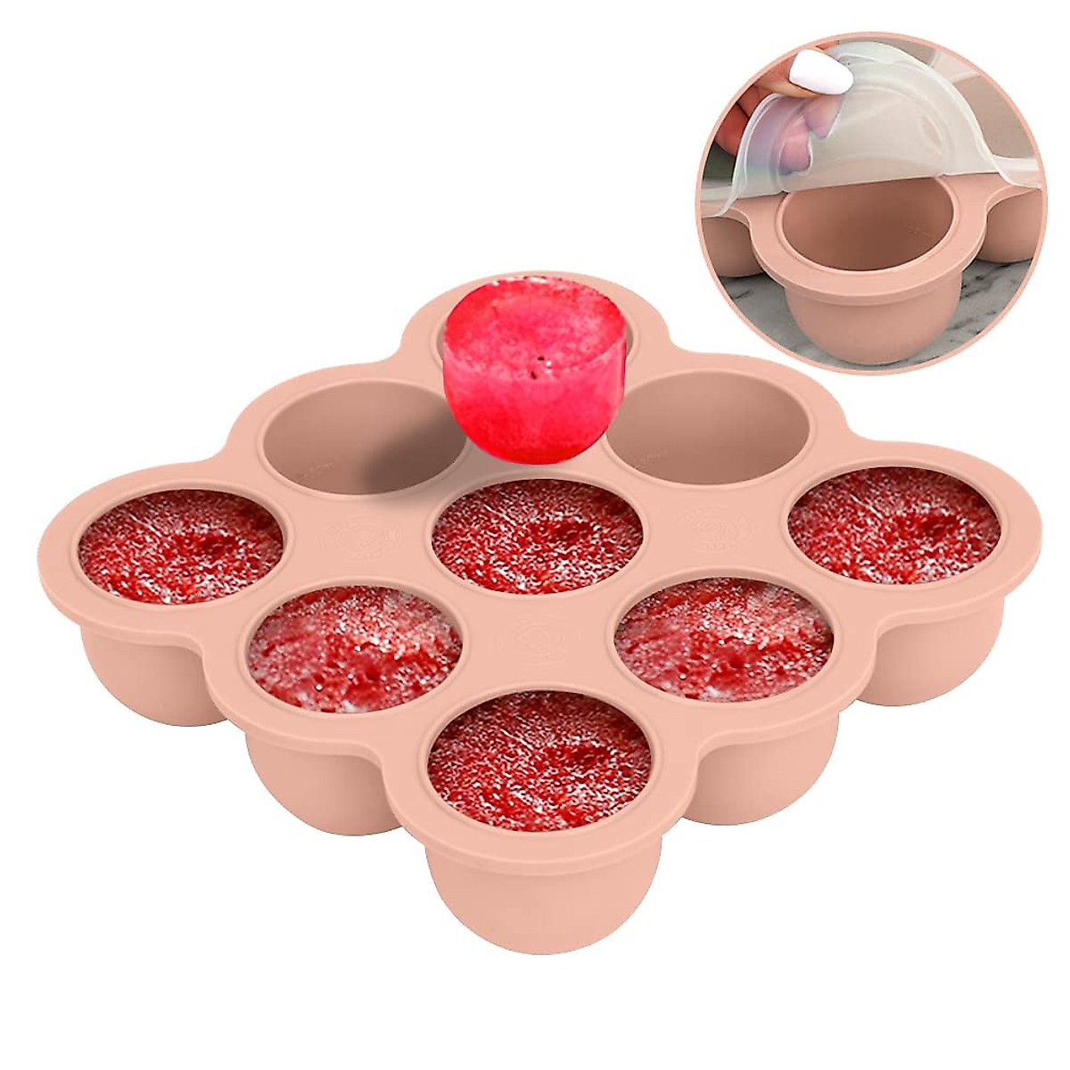 KingKam Baby Food Storage Container - 9x2.5oz Silicone Freezer Tray with Clip-on Lid - Oven & Dishwasher Safe- Easy-Out Portions, 100% Food Grade Safe