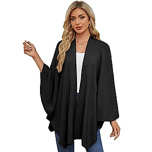 PULI Women's Elegant Shawl Wraps Soft Open Front Poncho Sweater for Spring Fall Winter Black