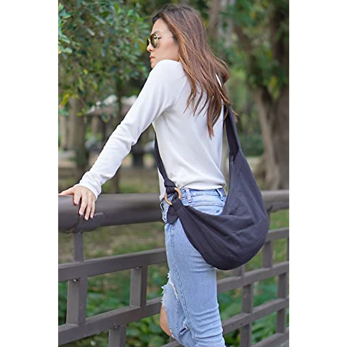 Your Cozy Women's Crossbody Handbags Hippie bag Boho Hobo Bags for Women Shoulder Sling Bag Hippie Tote Bag Handmade Cotton Hippie Purse with Adjustable Strap (Black)