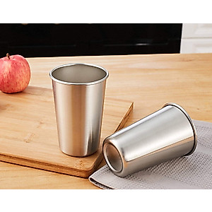 Amzocina 4 Pack Stainless Steel Cups, 16oz Pint Cup Tumbler, Premium Metal Drinking Glasses - Stackable Durable Cup