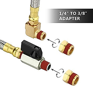 HK Extended Tank Drain Assembly Kit with 10 Inch Braided Steel Hose 1/4 Inch Drain Valve and Elbow Fitting for Air Compressor