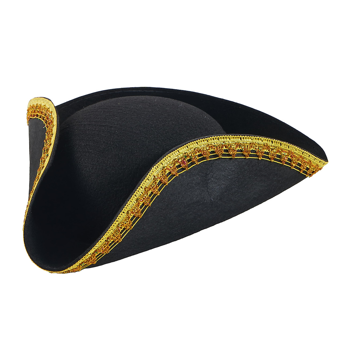 Spooktacular Creations Black Pirate Hat, Colonial Tricorn Hat with Gold Trimming for Adults, Halloween Renaissance Costume Accessory for Revolutionary War RolePlay Party