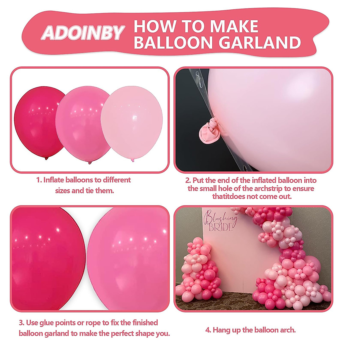 Pink Balloons Arch Kit, ADOINBY 139Pcs Pastel Pink Hot Pink Balloon Garland kit, 18 12 10 5 Inch Different Size Balloons for Wedding Birthday Princess Theme Baby Shower Bridal Shower Party Decorations