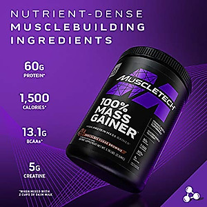 Mass Gainer MuscleTech 100% Mass Gainer Protein Powder Protein Powder for Muscle Gain Whey Protein + Muscle Builder Creatine Supplements Vanilla, 5.15 Pound (Pack of 1)