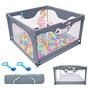 Baby Playpen - WGKLLY Playpen for Babies and Toddlers, Easy to Set Up & Clean Play Pen, Safety Baby Fence Play Yard with Zipper Door, Breathable Mesh Side, Anti-Slip Base, Carry Bag for Indoor&Outdoor