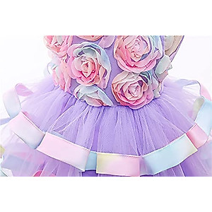 6M-6T Toddler Baby Girls Colorful Floral Tutu Gown Dress Party Evening Wedding Christmas Dance Dresses with Headwear Purple 90