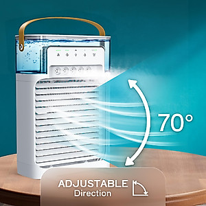 Portable Air Conditioner with Cooling Mist and Remote, Quiet comfort with 4 Speeds, XL 1200ml tank, Personal AC Fan with 5 Mists, 7 Night Lights, 2, 4, 6, 8H Timer, for Home, Office, White