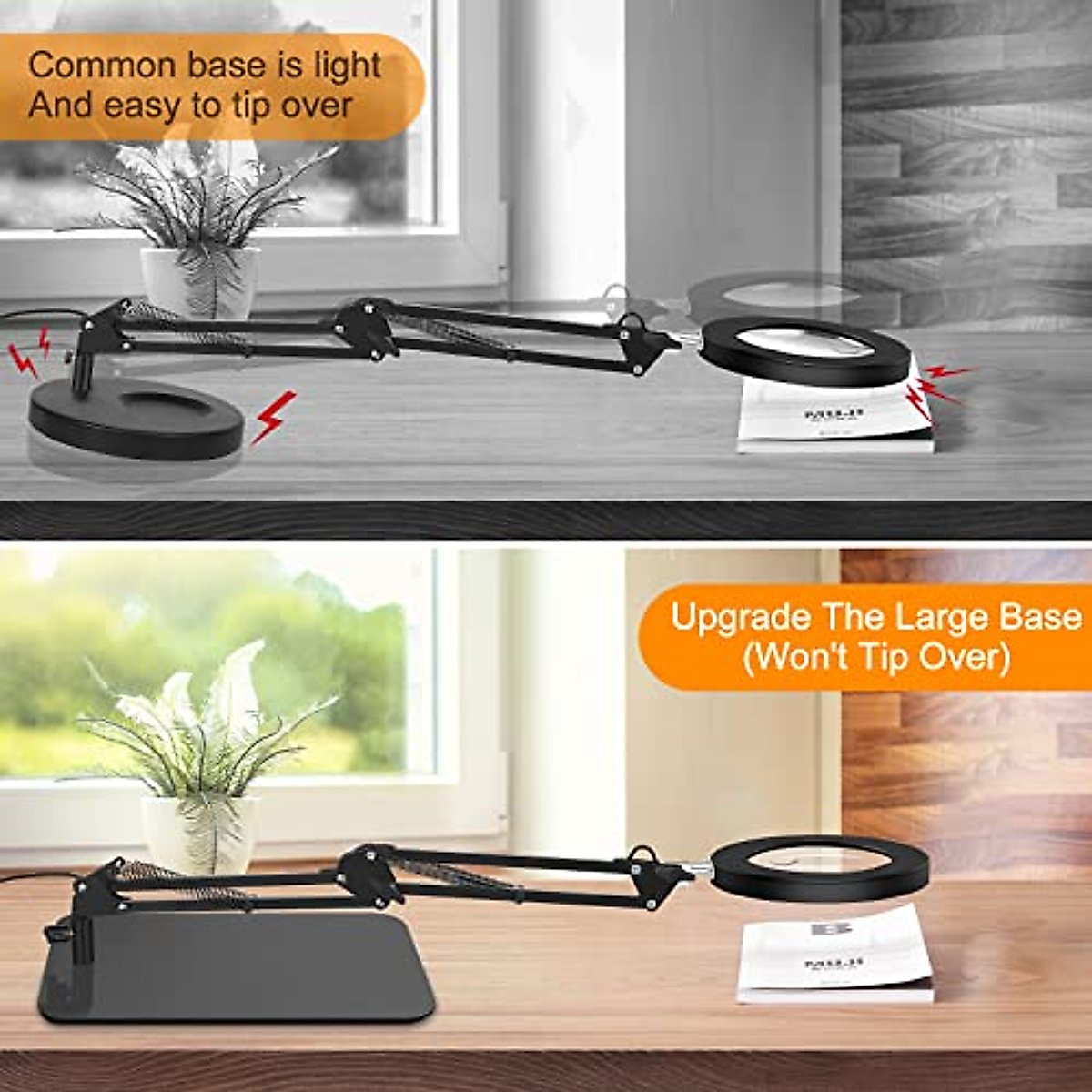 Magnifying Glass with Light and Stand, EOOKU 2-in-1 Magnifying Lamp & Clamp, 5X & 10X Magnifier 3 Color Modes Stepless Dimmable, Adjustable Swing Arm for Repair Crafts Soldering
