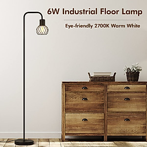 AUQUEE Floor Lamp, Industrial Floor Lamp for Living Room, Modern Standing Lamp with 6W LED Bulb, Foot Switch, Minimalist Pole Lamp Vintage Farmhouse Stand Up Lamps for Bedroom, Office, Book Nook,Black