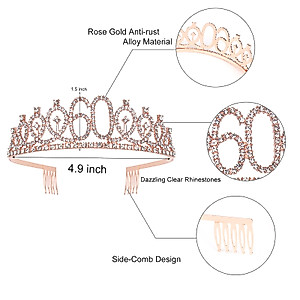 CIEHER 60th Birthday Gifts for Women,60 Birthday Crown + 60 & Fabulous Sash,60th Birthday Decorations Women,60th Birthday Cake Topper