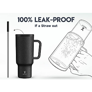 Meoky 40oz Tumbler with Handle, Leak-proof Lid and Straw, Insulated Coffee Mug Stainless Steel Travel Mug, Keeps Cold for 34 Hours or Hot for 10 Hours (Night)