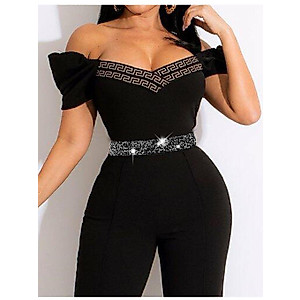 Yalice Sparkle Rhinestone Leather Belts Elastic Wide Waist Belt Bling Luxury Wedding Belts for Dresses Skinny Crystal Waist Jewelry for Women (Black)