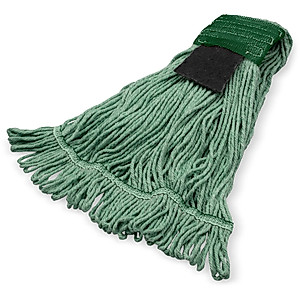 SPARTA Flo-Pac Acrylic Mop Head, Loop-Ended, Wide Band with 5" Green Band with Scrubber for Organized Cleaning, Medium, Green