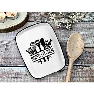 Flower Pattern Fork Spoon Rest Mom's Kitchen, Ceramic Kitchenware Spoon Rest Suitable for Dining Table, Dinner Party, Kitchen Countertop or Stove Top Kitchen Accessory Gift for Mother