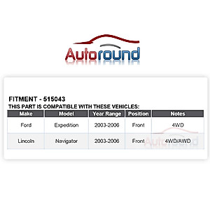 Autoround 515043 Front Wheel Hub and Bearing Assembly Fit for 4x4 4WD Ford Expedition/Lincoln Navigator 2003-2006 6 Lug w/ABS