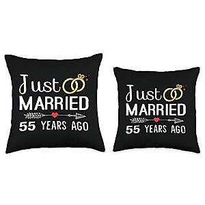 Couple 55 Years Anniversary Gifts Just Married 55 Years Ago Couple 55th Wedding Anniversary Throw Pillow, 18x18, Multicolor