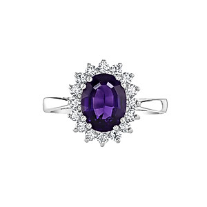 2 CT Oval Cut Created Amethyst Halo Wedding Promise Ring 14k White Gold Finish Ring Size-11