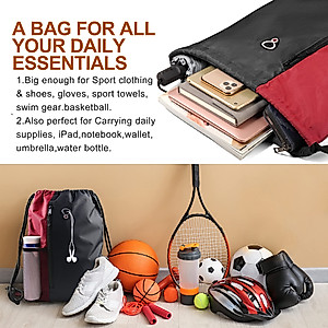 BeeGreen Maroon Drawstring Backpack Sports Gym Bag for Women Men Large String Backpack With Zipper and Water Bottle Mesh Pockets Cinch Sack Workout Bag, 16" x 20"