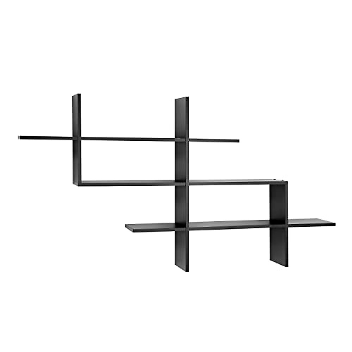 Danya B. 3-Tier Rustic Hanging Wall Mount Floating Ladder Accent Shelf with Criss Cross Asymmetrical Modern Design (Black)