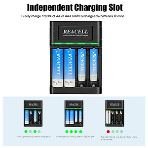 REACELL AA AAA Battery Charger for NiMH Rechargeable Batteries, Type-C Input, 4 Individual Slot, AA & AAA Nickel-Metal Hydride Battery Charger