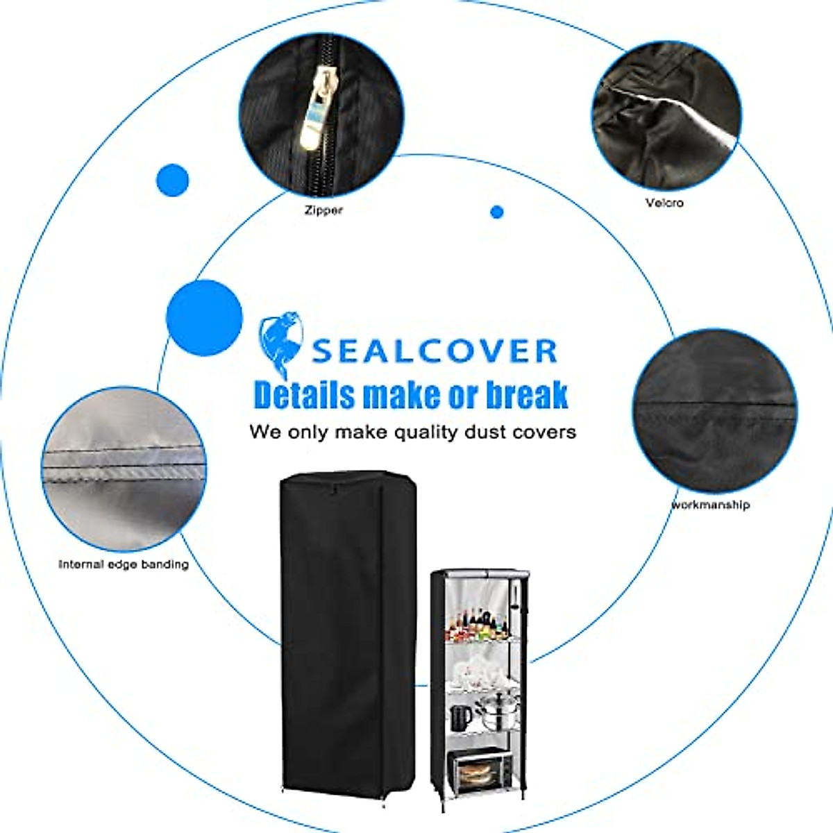 Sealcover Storage Shelf Wire Shelving Cover, High Density Waterproof and Dustproof Wire Rack Cover, 28 * 23 * 64in, Black Storage Rack Covers.