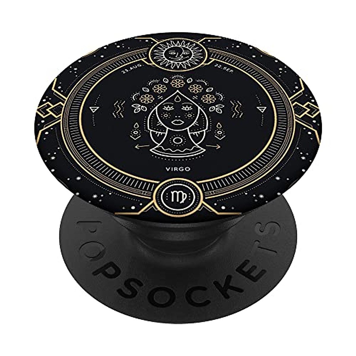 Virgo Zodiac Sign - Black and Gold Phone Accessory PopSockets Swappable PopGrip
