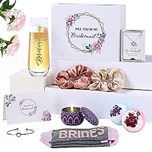 Bridesmaid Proposal Gifts Set-Will You be My Bridesmaid Gift Box, Wedding Engagement Gifts,Bachelorette Party Bridal Showers gifts,Bridesmaids Bracelets, Necklaces And Bridesmaids Socks Rose Spa Gifts