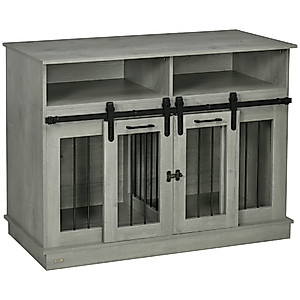 PawHut Dog Crate Furniture for Large Dogs or Double Dog Kennel for Small Dogs with Shelves, Sliding Doors, 47" x 23.5" x 35", Gray