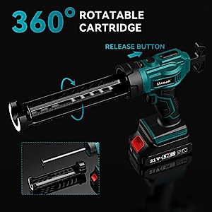 Uaoaii Cordless Caulking Gun, 20V Electric Caulk Adhesive Gun w/2.0Ah Li-Battery & Charger, LED Light, 4 Adjustable Speeds Drip-Free Caul Gun w/ 3 in 1 Caulking Tools for Filling, Sealing -10oz/300ml